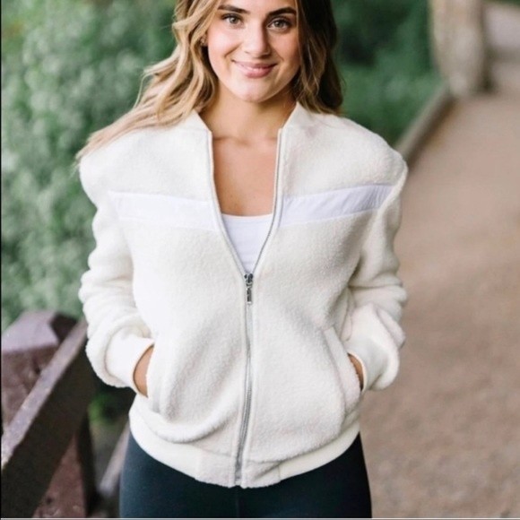 ZYIA | Jackets & Coats | New Zyia Active White Flying V Sherpa Bomber ...